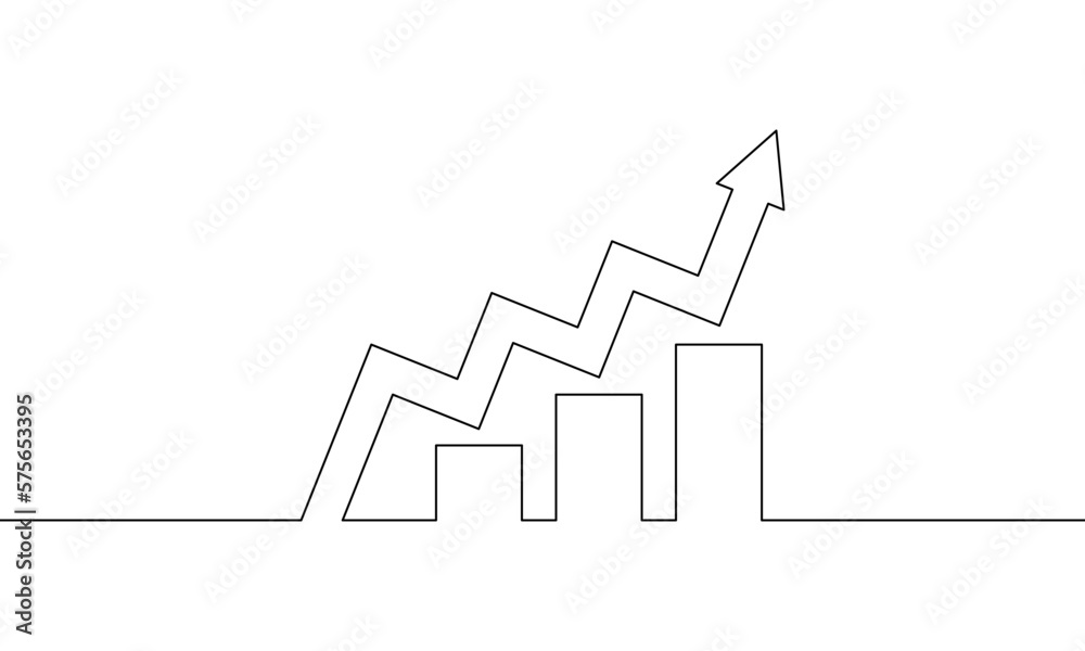 Continuous line drawing of growth graph. Arrow up. Business growth. Bar ...