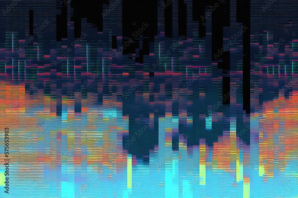 Cyberpunk TV Set Design with Digital Distortion and Pixelated Patterns ...