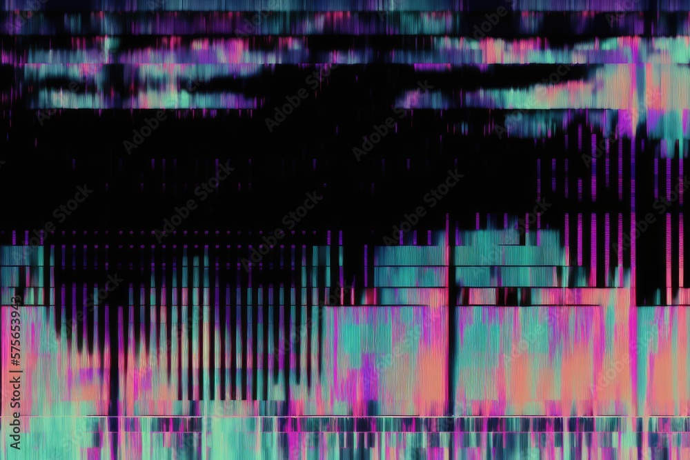 Cyberpunk TV Set Design with Digital Distortion and Pixelated Patterns ...