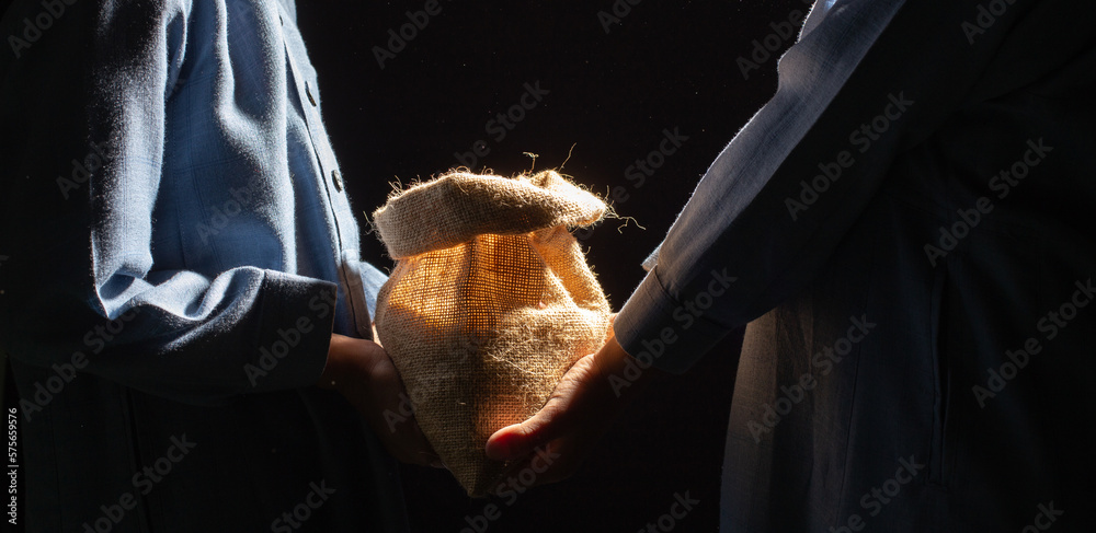 Islamic zakat concept, holding alms bag of rice, ZAKAT donation for ...