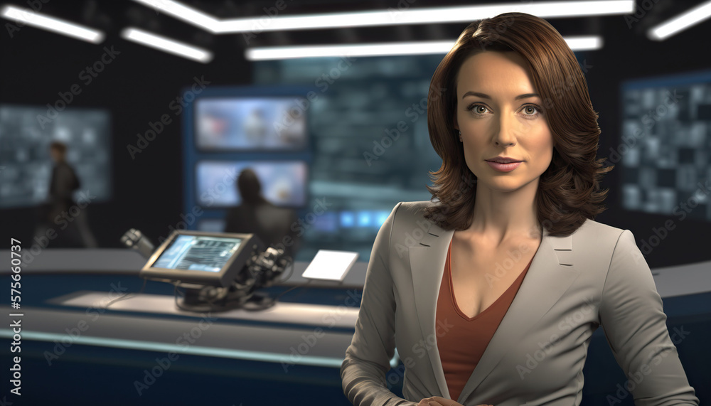 Beautiful caucasian female TV show news presenter, newsreader woman in ...