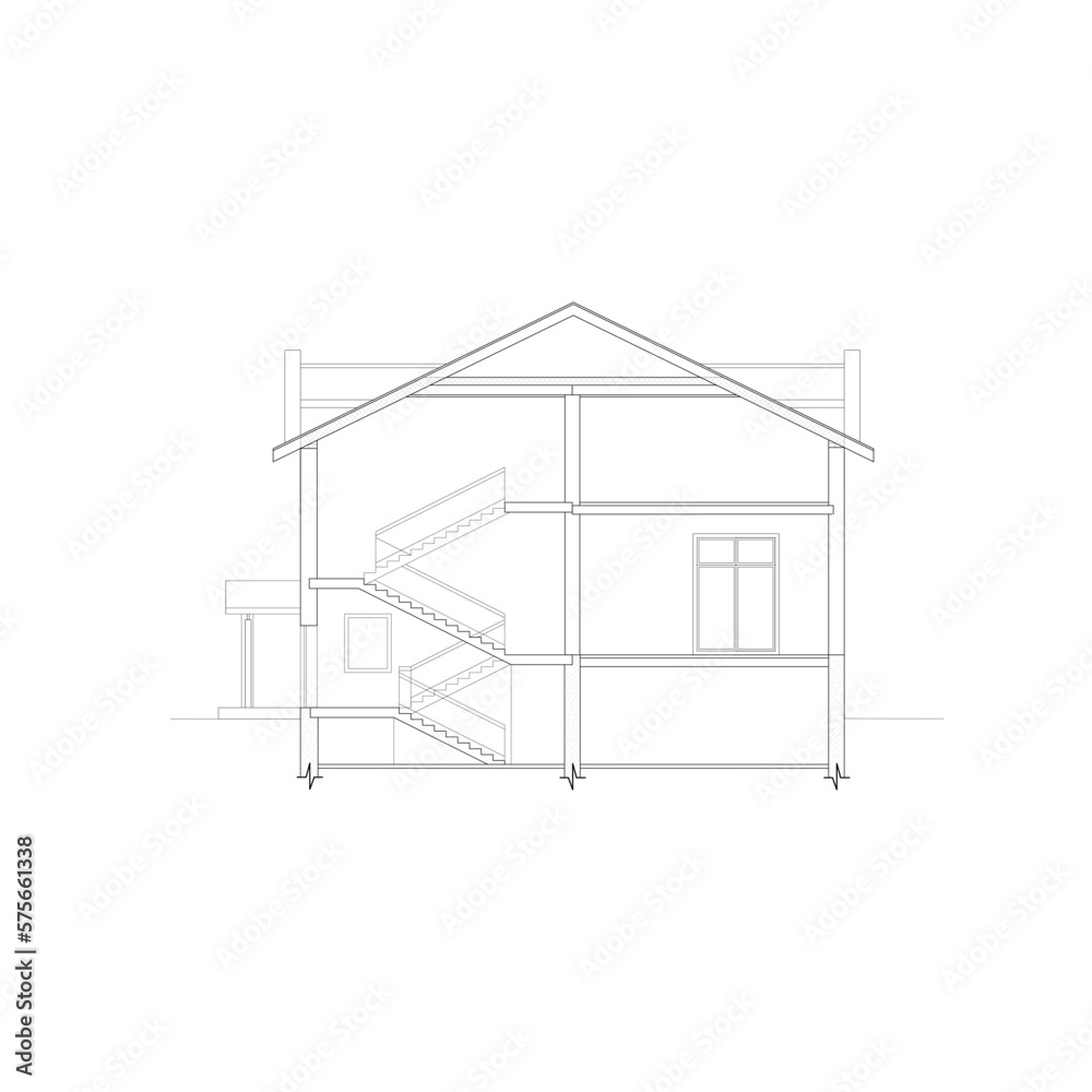 Detailed multi-storey building. Cross-section house. Vector black and ...