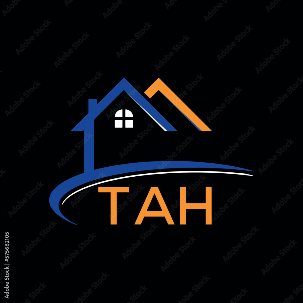TAH house logo, letter logo. TAH blue image on black background and ...