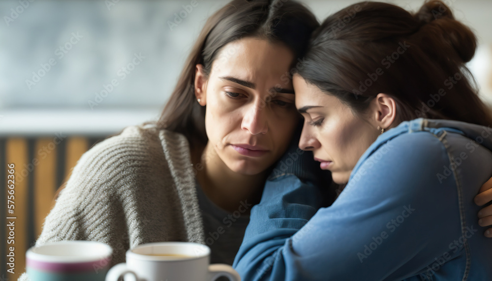 Sisters or female best friends comforting each other. Compassion ...