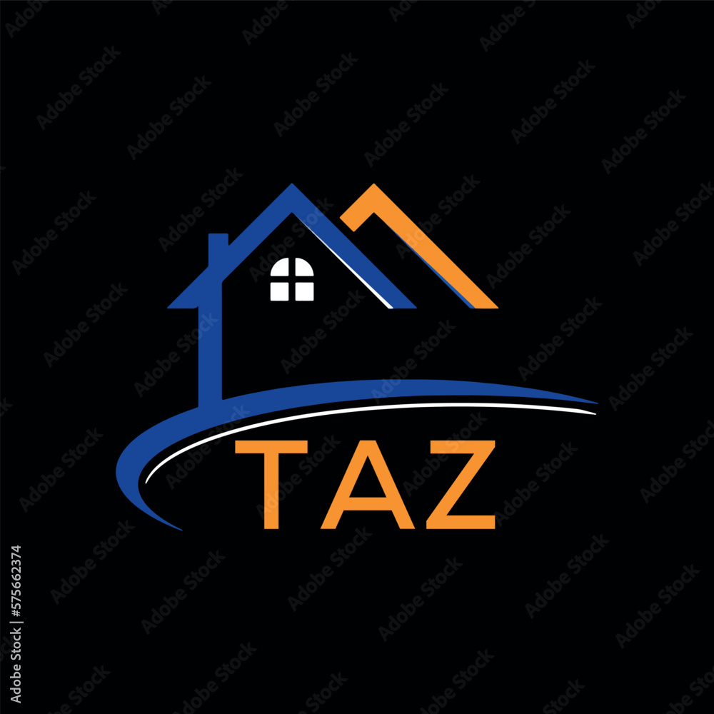 TAZ house logo, letter logo. TAZ blue image on black background and ...