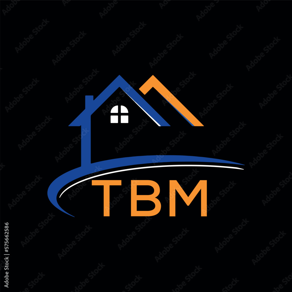 TBM house logo, letter logo. TBM blue image on black background and ...