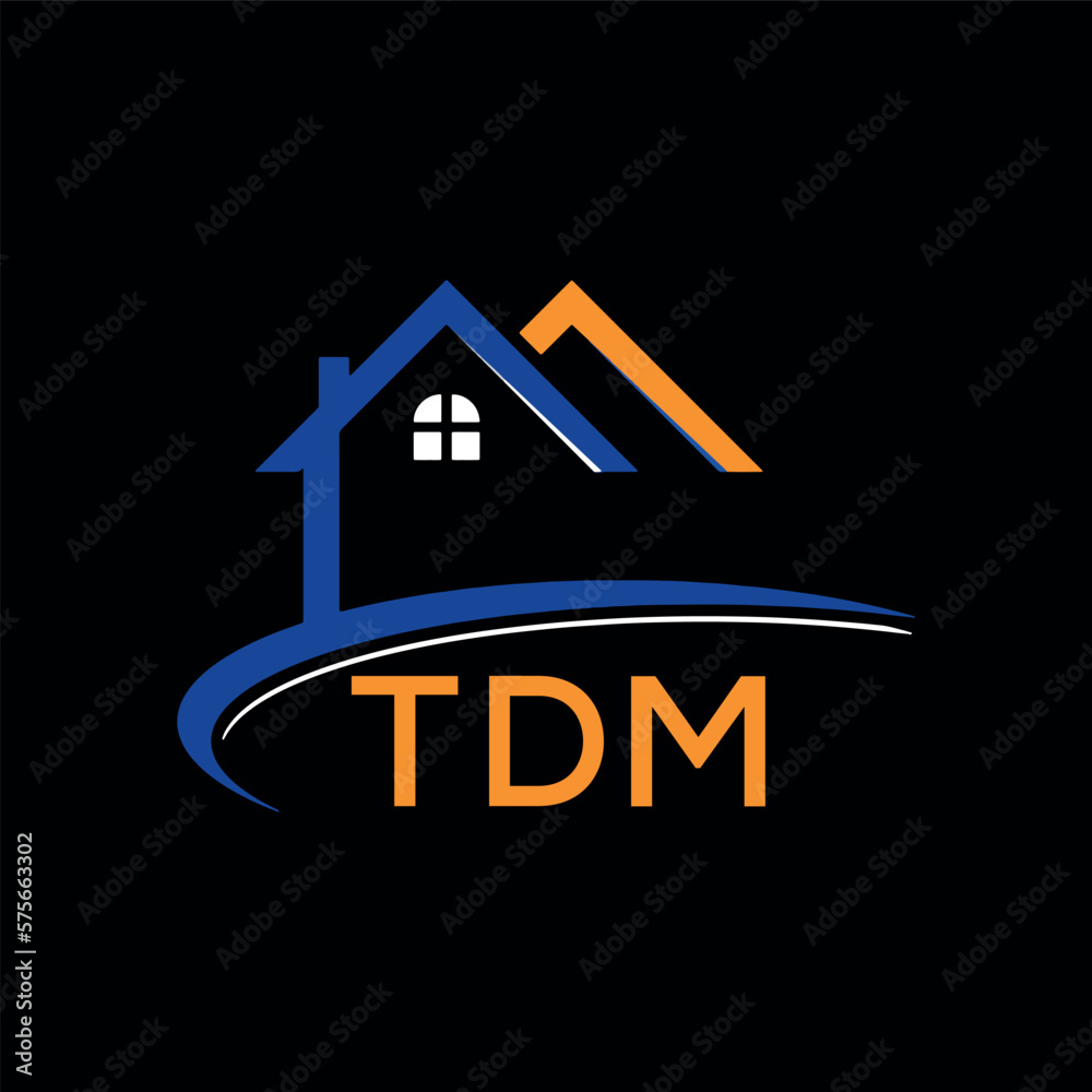 TDM house logo, letter logo. TDM blue image on black background and ...