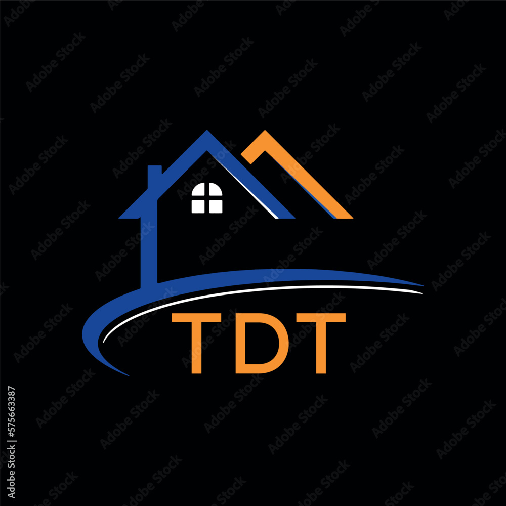TDT house logo, letter logo. TDT blue image on black background and ...