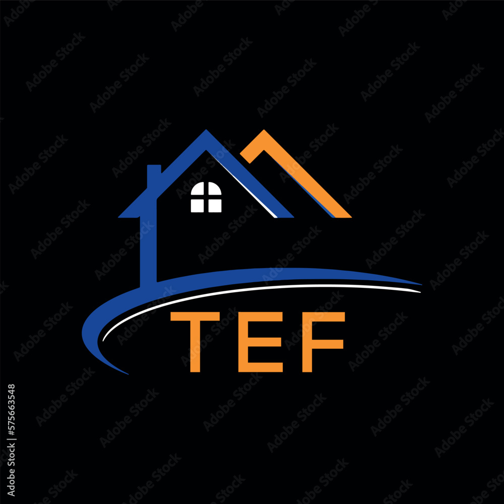 TEF house logo, letter logo. TEF blue image on black background and ...