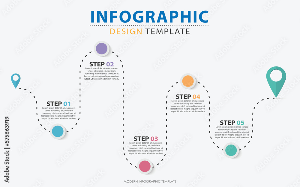Timeline Creator infographic template. 5 Step timeline journey ...