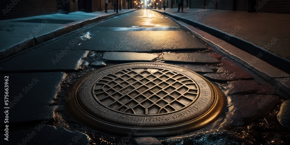 Manhole covers on the streets, providing access to underground ...