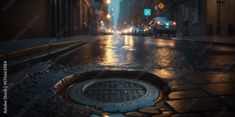 Manhole covers on the streets, providing access to underground ...