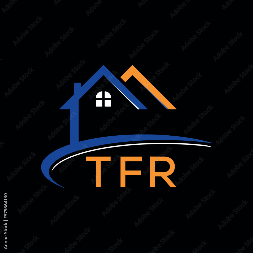 TFR house logo, letter logo. TFR blue image on black background and ...