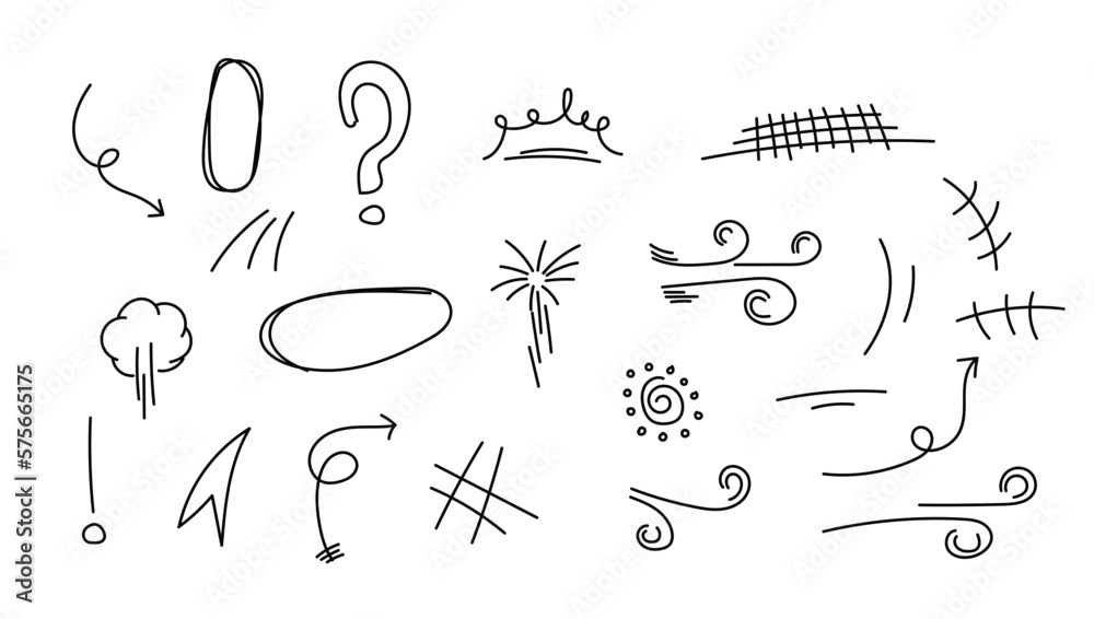 Vector set of hand-drawn cute cartoony expression sign doodle line ...