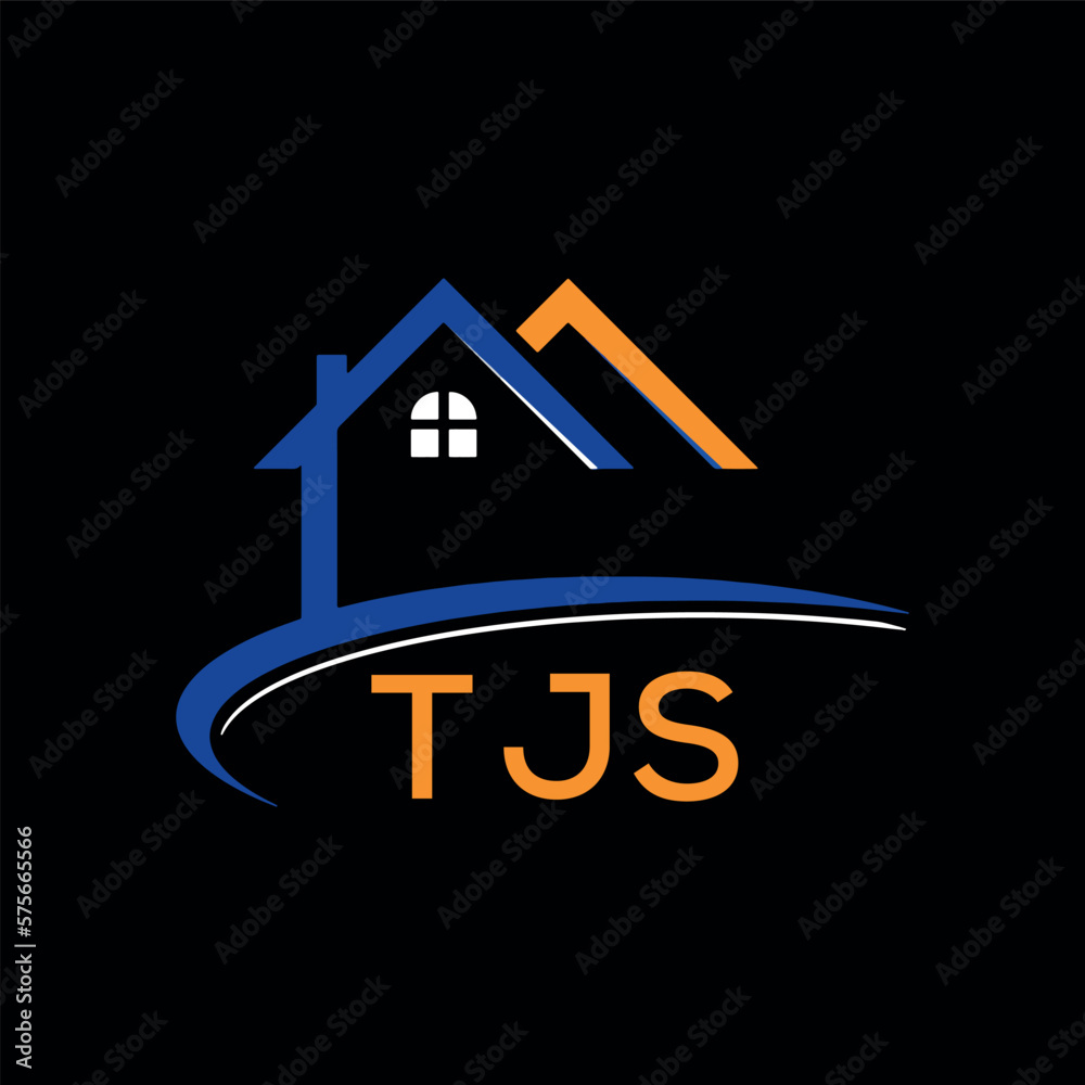 TJS house logo, letter logo. TJS blue image on black background and ...