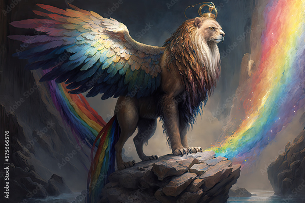 A fantastical creature with the body of a lion, wings of an eagle, and ...