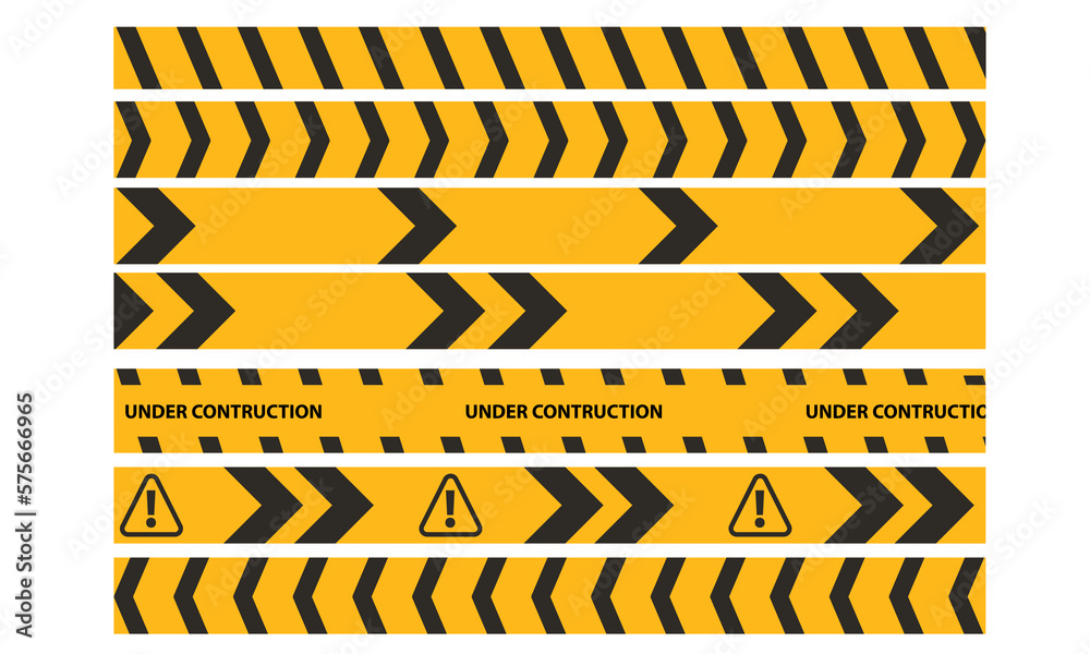 Caution tape set of yellow warning ribbons. Abstract warning lines for ...
