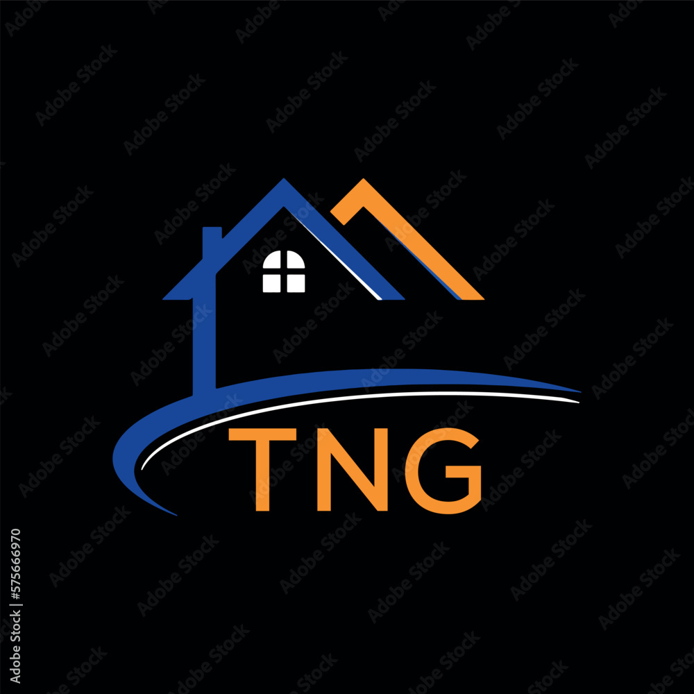 TNG house logo, letter logo. TNG blue image on black background and ...