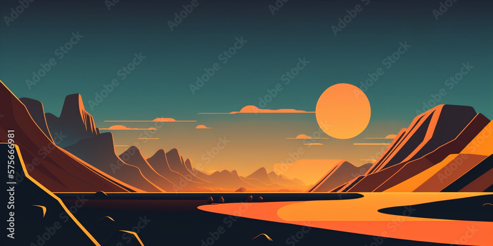 Cartoon minimalist, landscape, background, Generative IA Stock ...