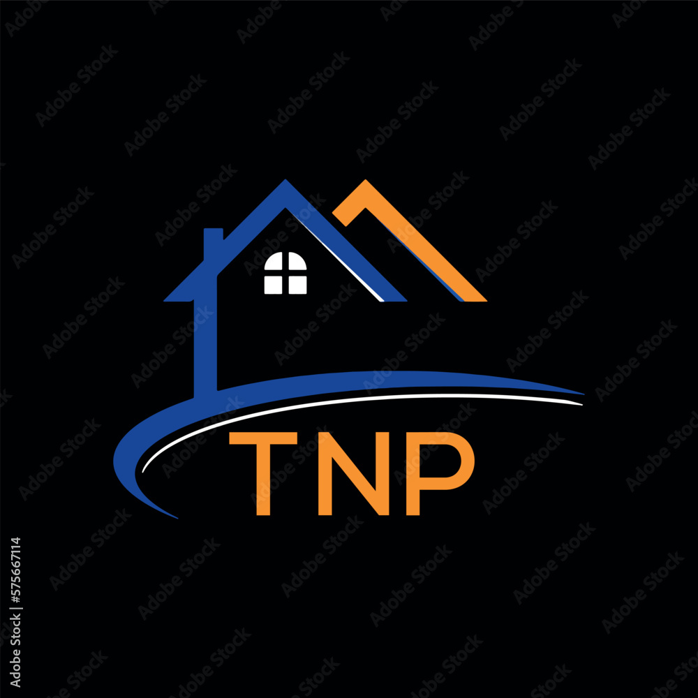 TNP house logo, letter logo. TNP blue image on black background and orange . TNP technology ...