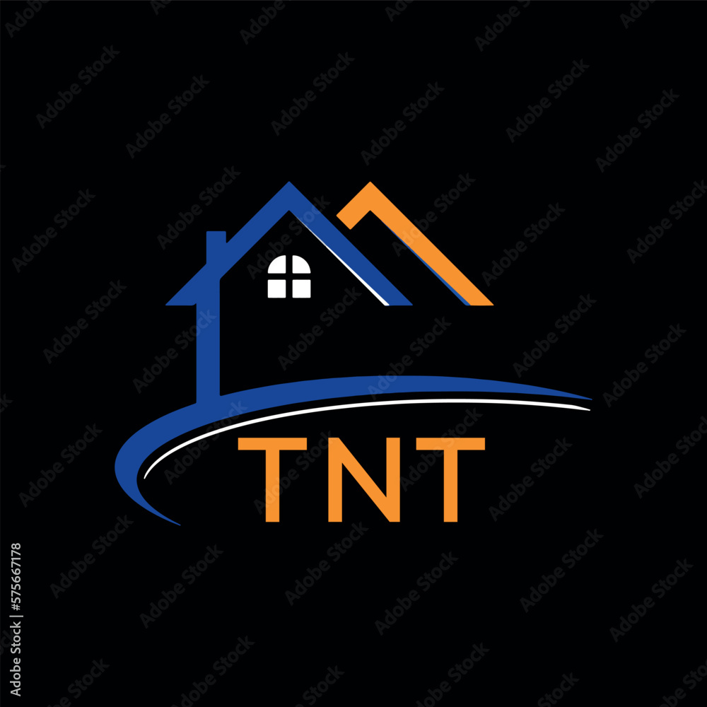 TNT house logo, letter logo. TNT blue image on black background and ...