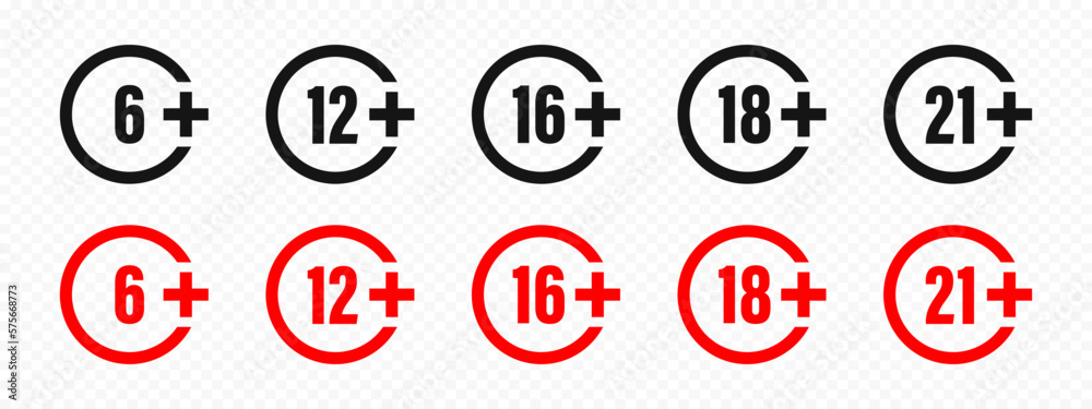 Age restriction signs. Age restriction icon set. Underage restrictions ...