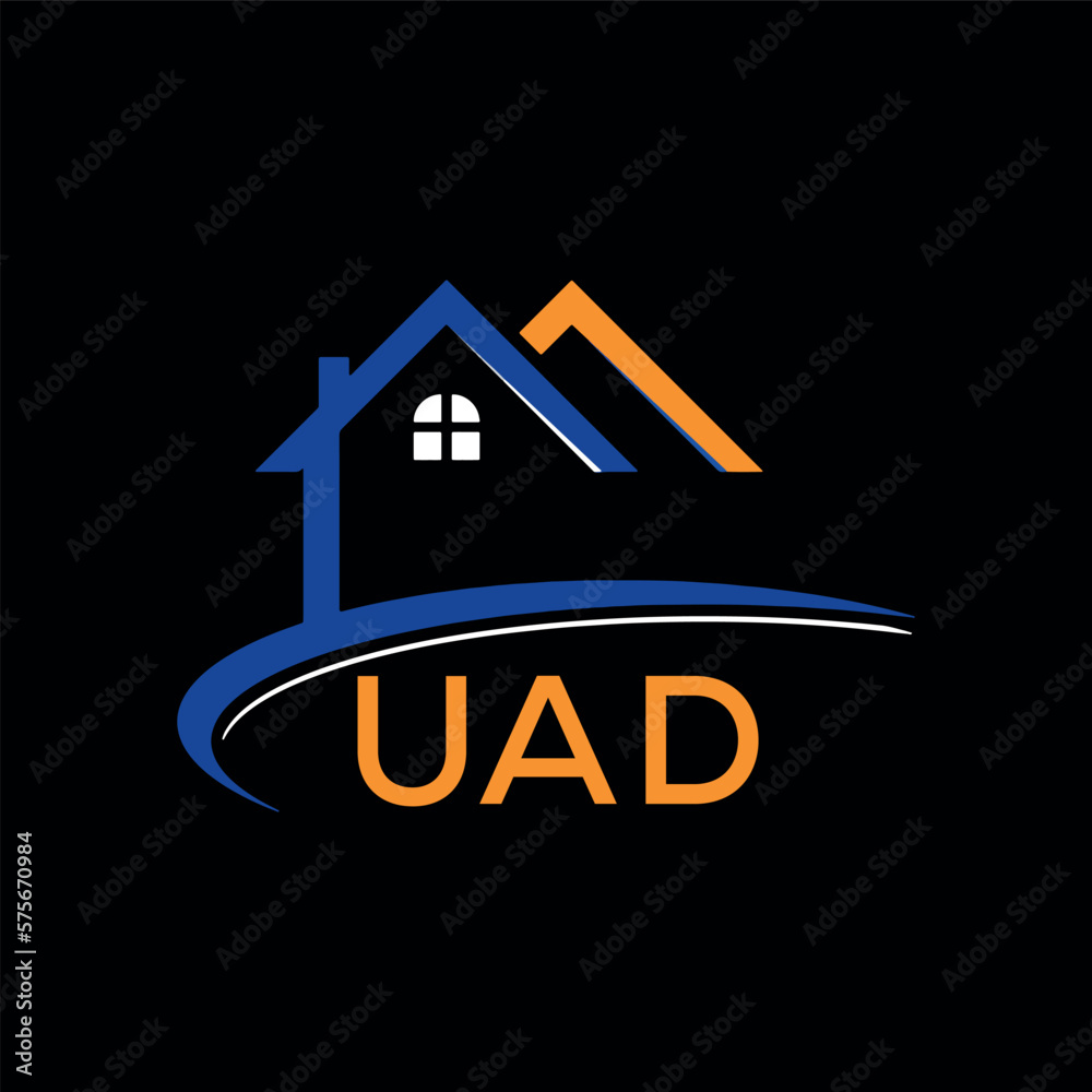 Vetor de UAD house logo, letter logo. UAD blue image on black ...