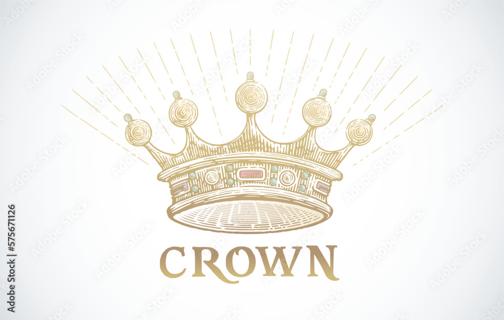 Crown drawn in an engraving style, conditional (symbolic) illustration ...