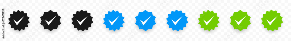 Tick icons set isolated on transparent background. Colored ticks ...
