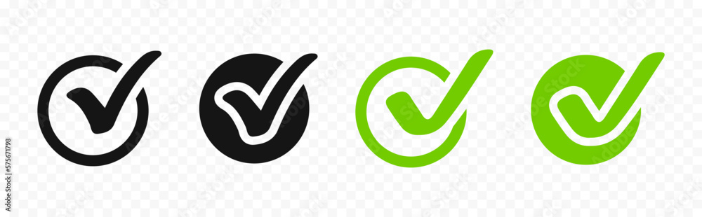 Flat tick icons. Tick icons set isolated on transparent background ...