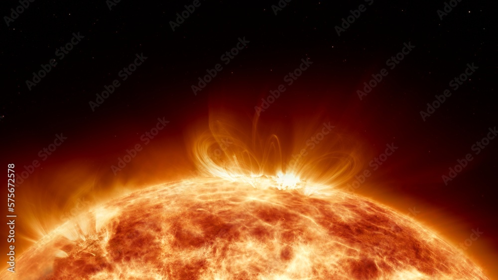 Sun with Erupting Plasma Flares in Outer Space Concept lower Third Shot ...