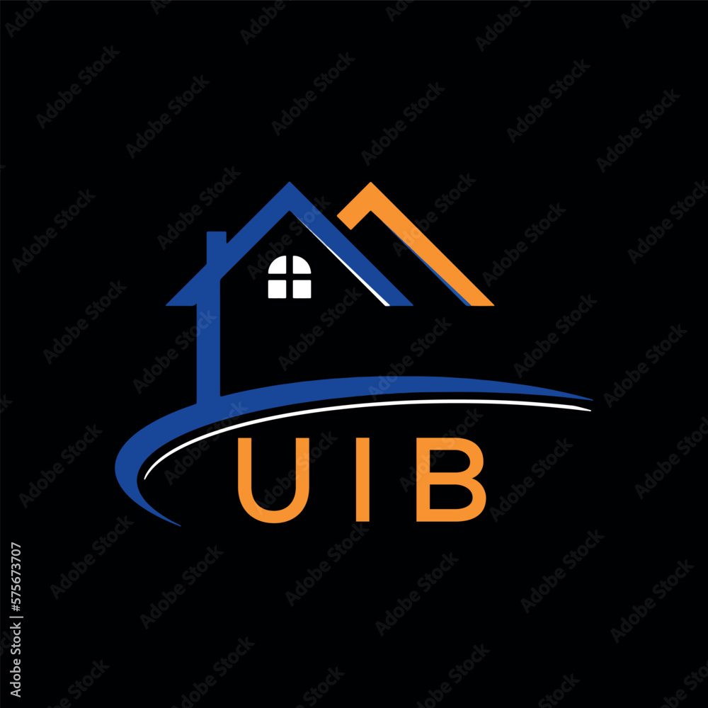 Vetor de UIB house logo, letter logo. UIB blue image on black ...