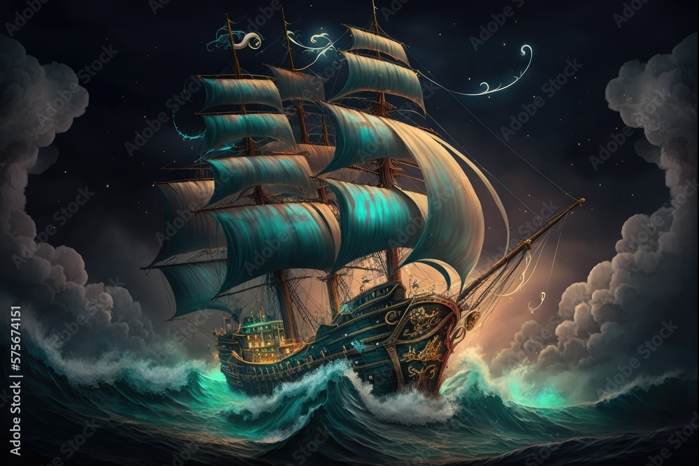 Digital Illustration Painting Hyper Realistic Concept Art A Pirate Ship ...