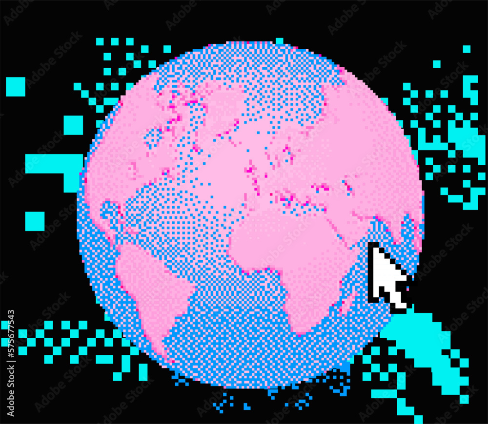 The 3D Earth Globe World geography sphere map model in pixel art style ...