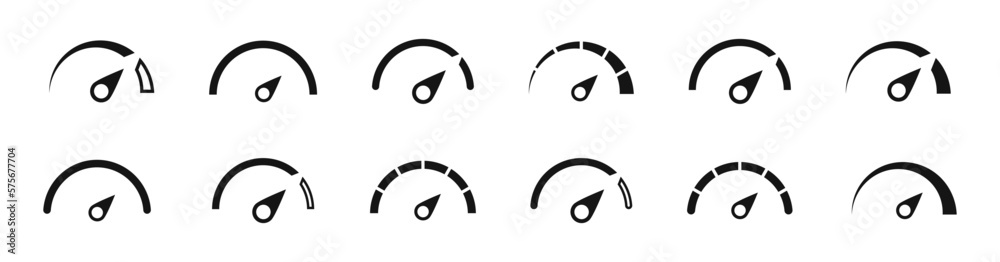 Speedometer icon set. Speedometer and tachometer icons set. Dashboard ...