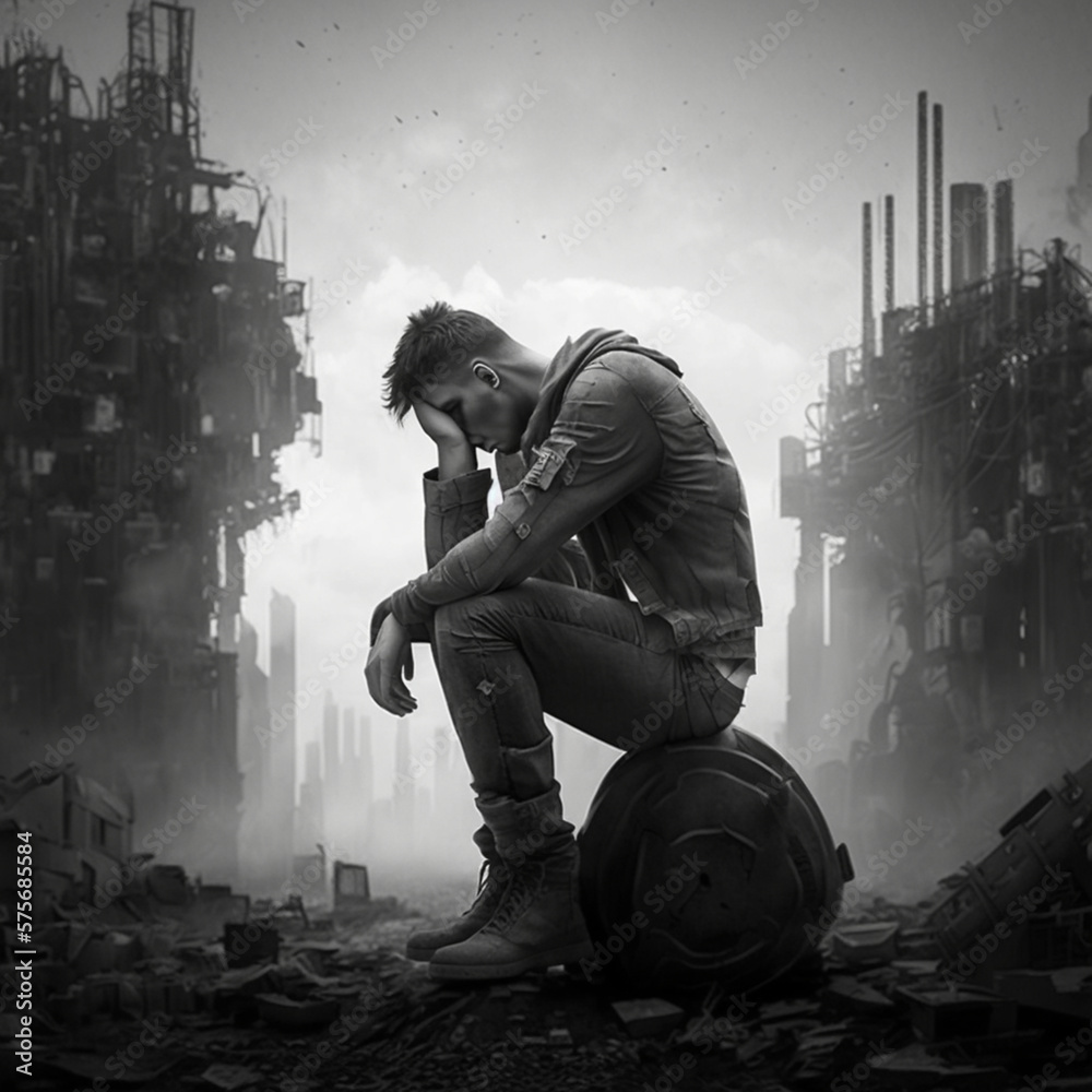 A engineering student fully depressed standing between the all and ...