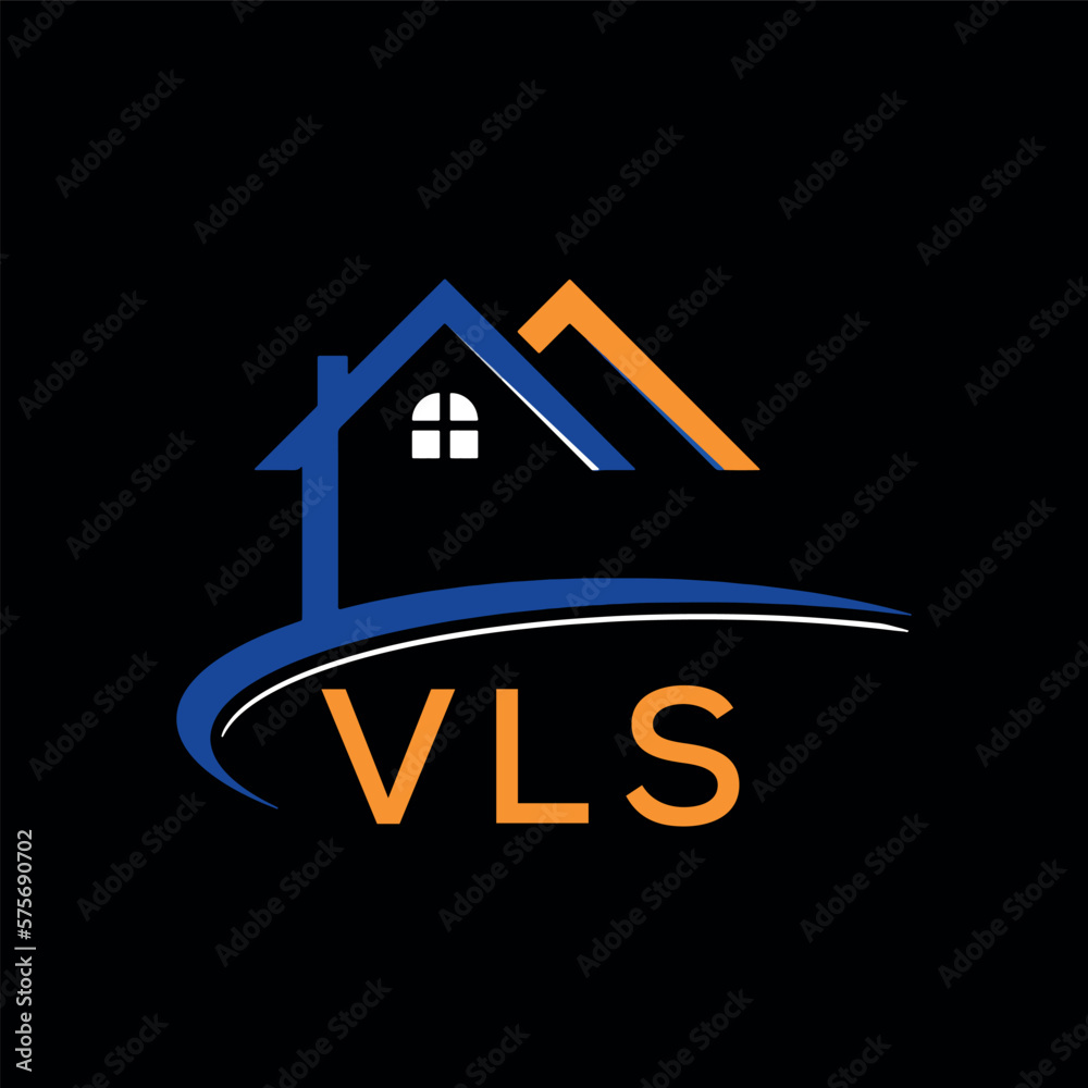 VLS house logo, letter logo. VLS blue image on black background and ...