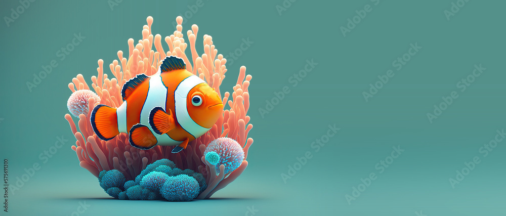 Cute Cartoon Clown Fish with Space for Copy (Created with Generative AI ...
