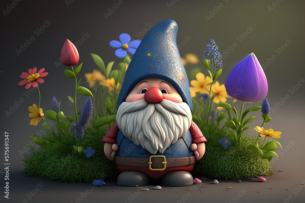 Cute Cartoon Gnome in a Garden (Created with Generative AI) Stock ...