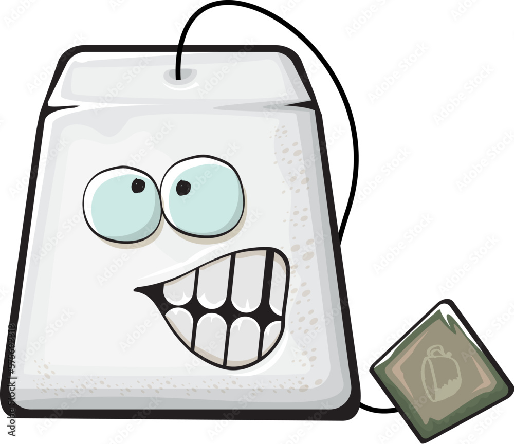 Cartoon tea bag characters isolated on white background. Funky paper ...