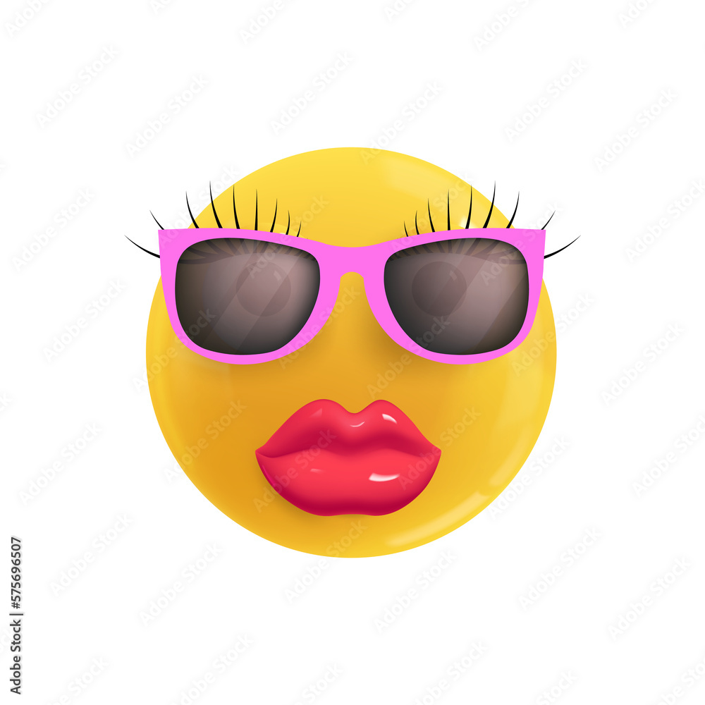 Emoji face in glasses with big lips. Realistic 3d design. Emoticon ...