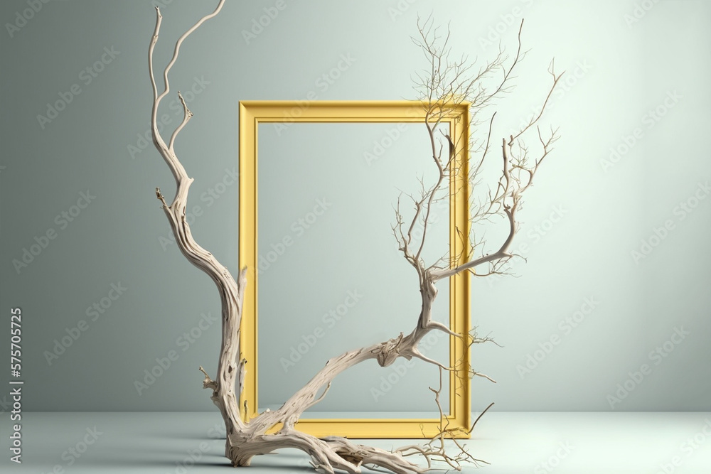 Branches of tree roots frame an empty frame. AI generated Stock ...