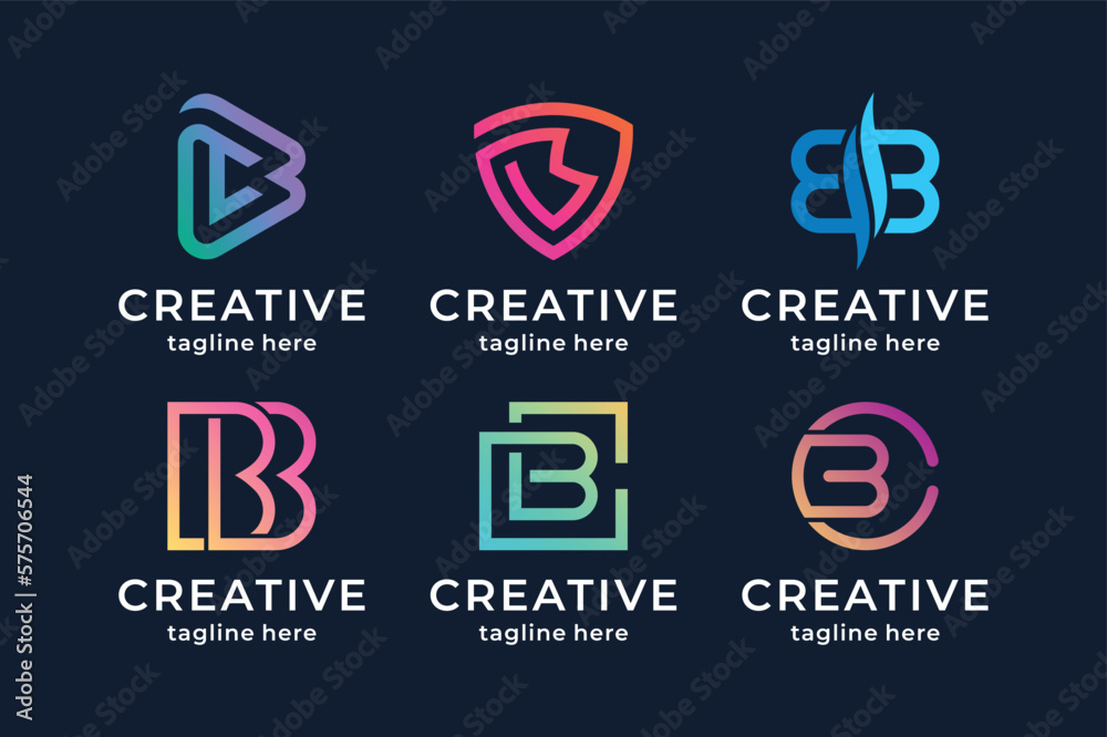 Set of gradient letter B logo design. initial B for symbol tech ...