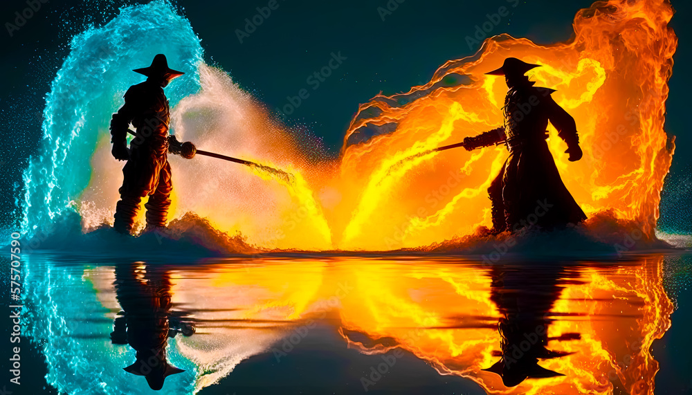 Generative AI illustration of a Creative Art of Two Men Fighting, Water ...