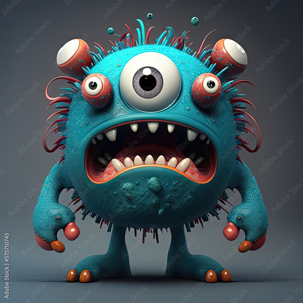 A small creepy blue monster looks surprised, in a cartoon style on a ...