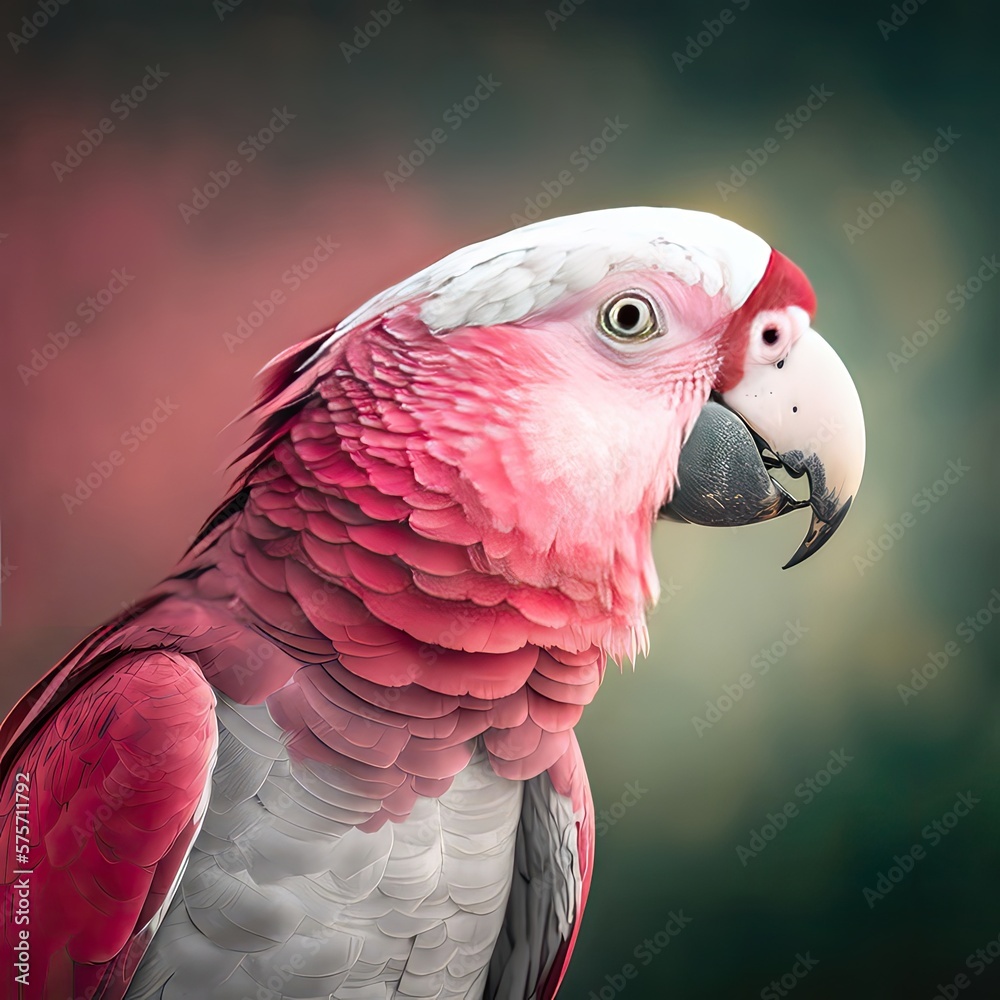 Portrait of a pink parrot on a gradient background. Domestic exotic ...