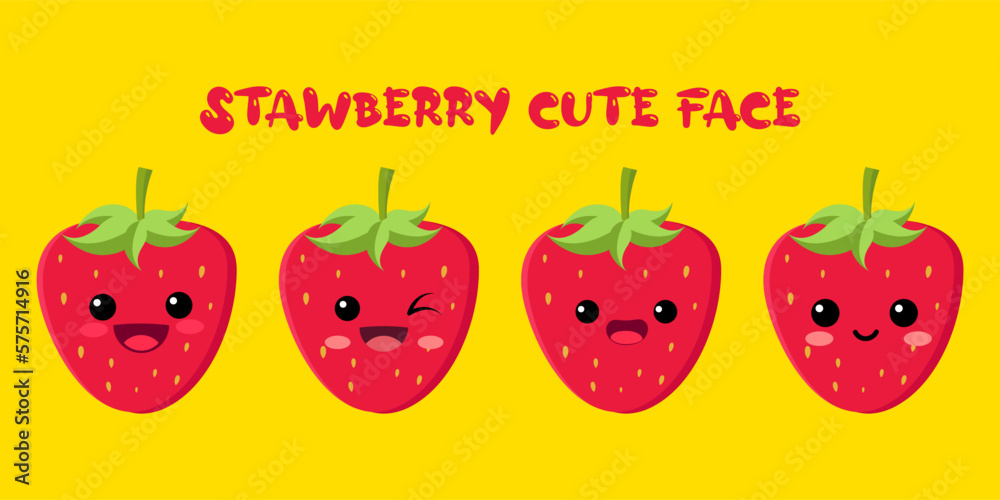 CUTE STRAWBERRY ,HAPPY CUTE SET OF SMILING STRAWBERRY FACE . VECTOR ...