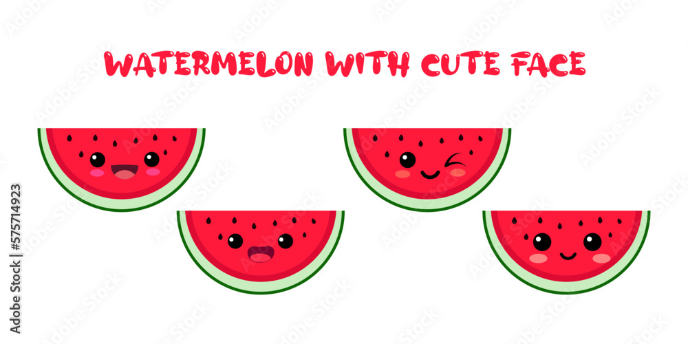 CUTE WATERMELON ,HAPPY CUTE SET OF SMILING WATERMELON FACE . VECTOR ...