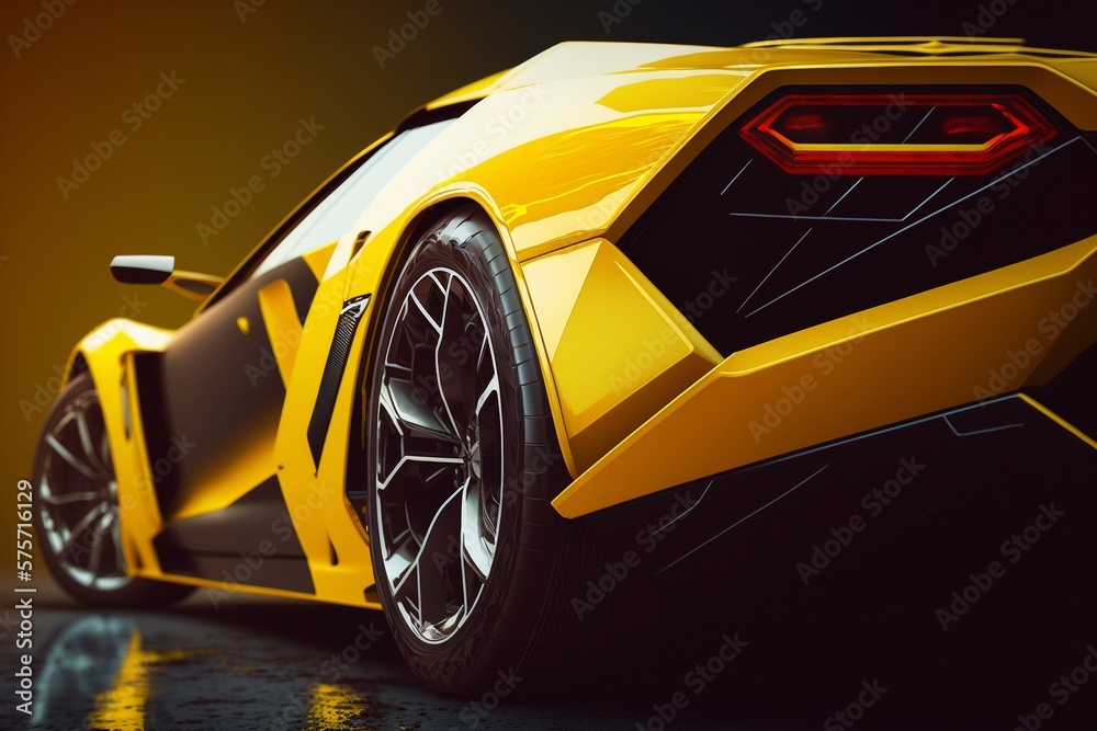 Cool yellow generic exotic sports car in a dark studio background ...