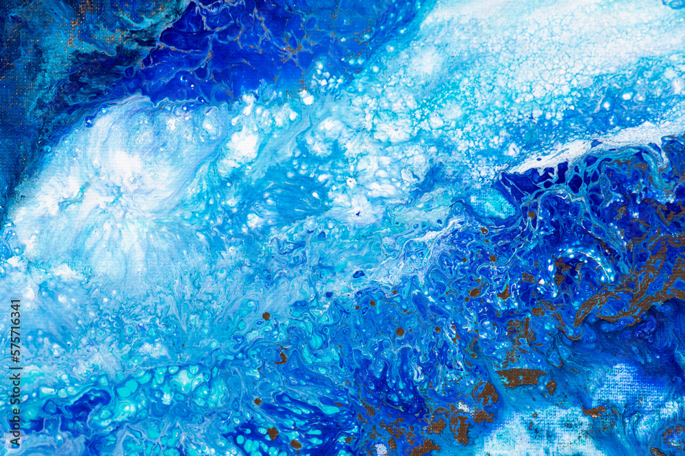 Abstract painting in superlative blue color. Liquid, fluid art pattern ...